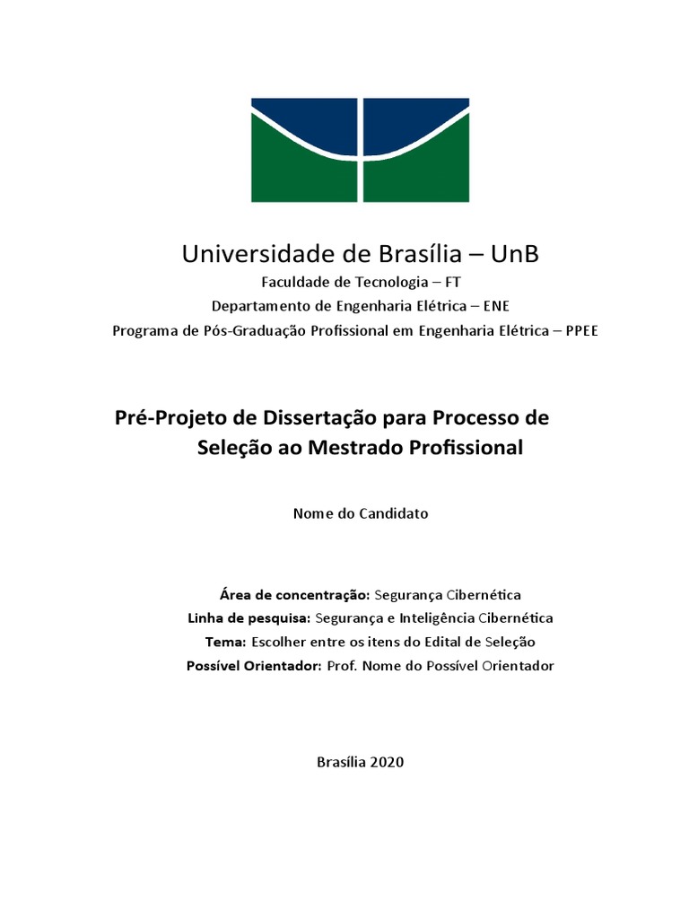 Modelo_Pre-projeto_PPEE_set_2020-1 | PDF | Mestrado | Engenharia
