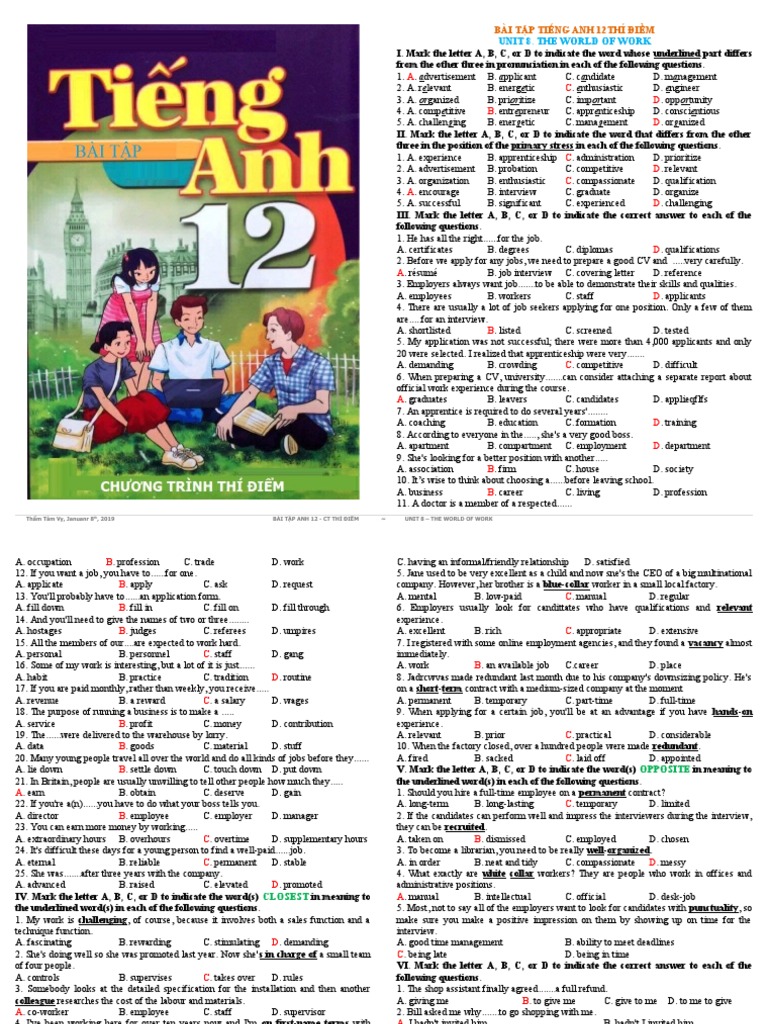 Bai Tap Av 12 Thi Diem Unit 8 | PDF | J. K. Rowling | Harry Potter