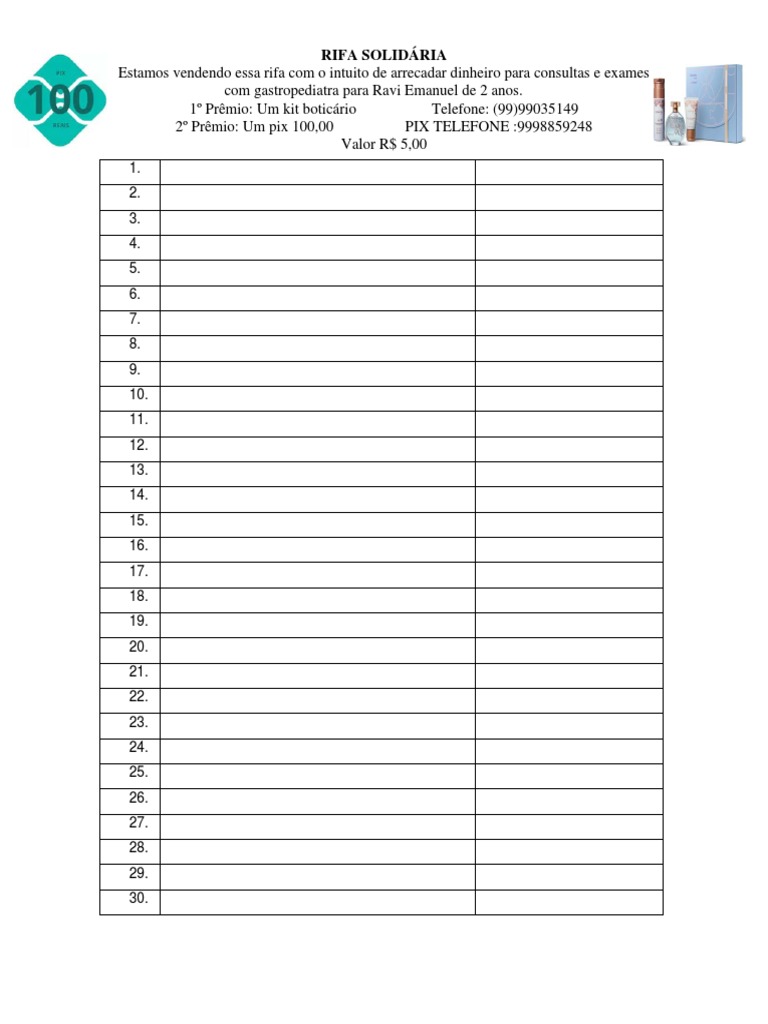 Modelo de Rifa | PDF | Gastronomia, comida e vinho | Casa e Jardim