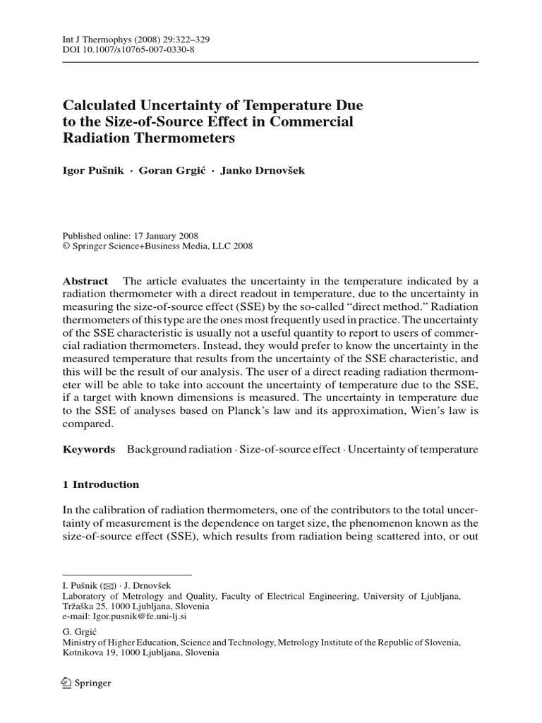 Calculated Uncertainty of Temperature Due To The Size-of-Source Effect | PDF | Thermometer ...