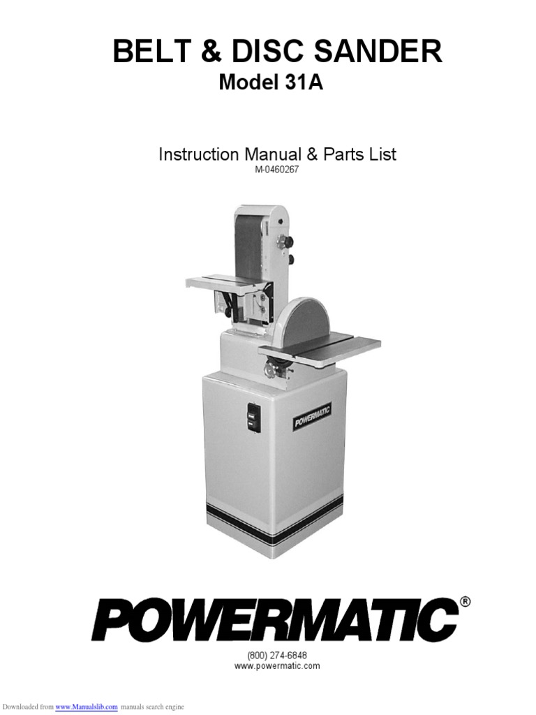 Manual For Powermatic BD31A Combination Belt and Disc Sander | PDF | Belt (Mechanical) | Screw
