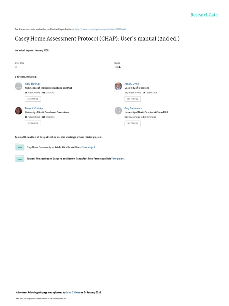 Casey Home Assessment Protocol (CHAP) : User's Manual (2nd Ed.) | Download Free PDF | Foster ...