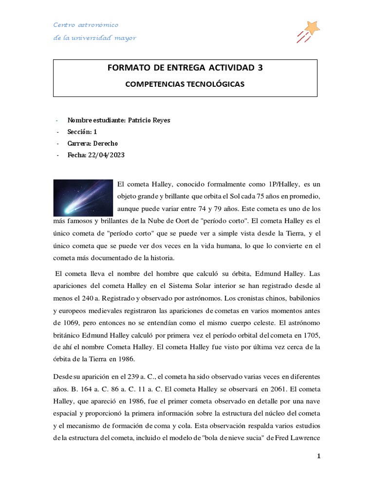 Historia y características del cometa Halley | PDF | Cometa | Cielo