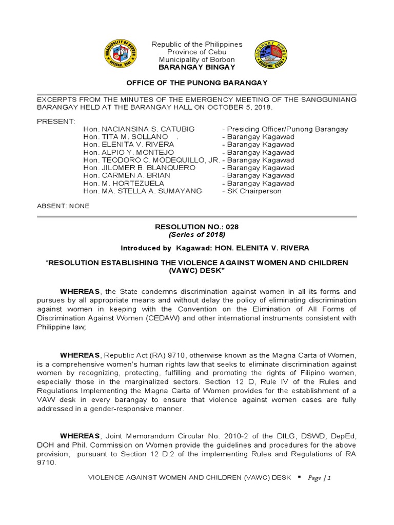 028-2018-Vawc Desk | PDF | Domestic Violence | Applied Ethics