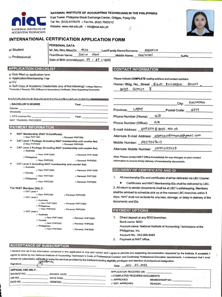 NIAT Updated Application Form | PDF