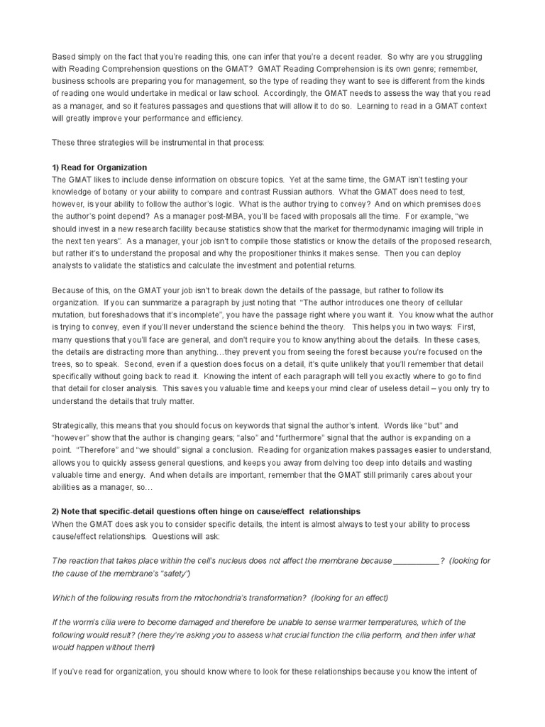 GMAT Reading Comprehension Strategies | PDF