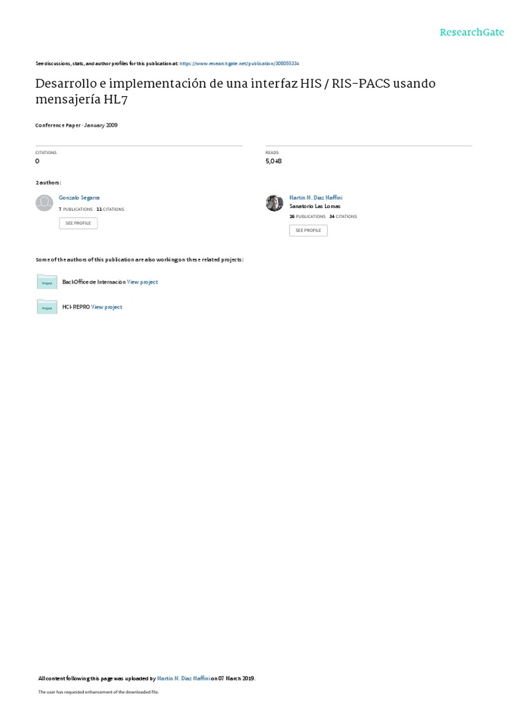Interfaz HIS/RIS-PACS con HL7 | PDF | Ingeniería de software | Ciencias de la Computación
