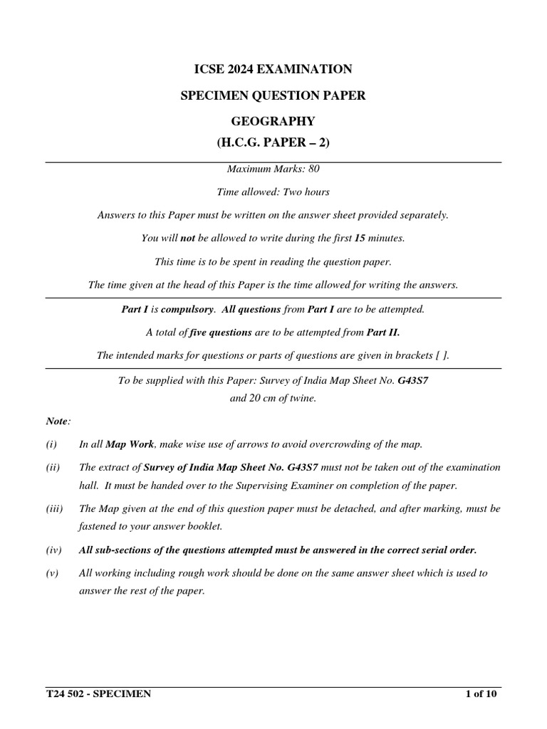 Specimenn Paper 2024 | PDF