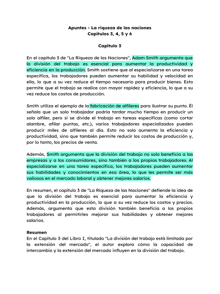 Apuntes - Cap 3, 4, 5 y 6 - La Riqueza de Las Naciones | Descargar ...