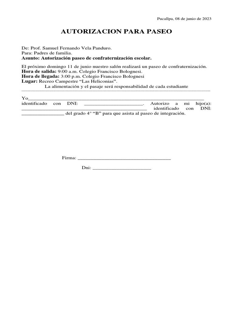 Autorizaciones Paseo | PDF