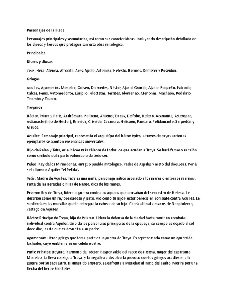 Personajes y Resumen de la Ilíada | PDF | Héctor | Aquiles