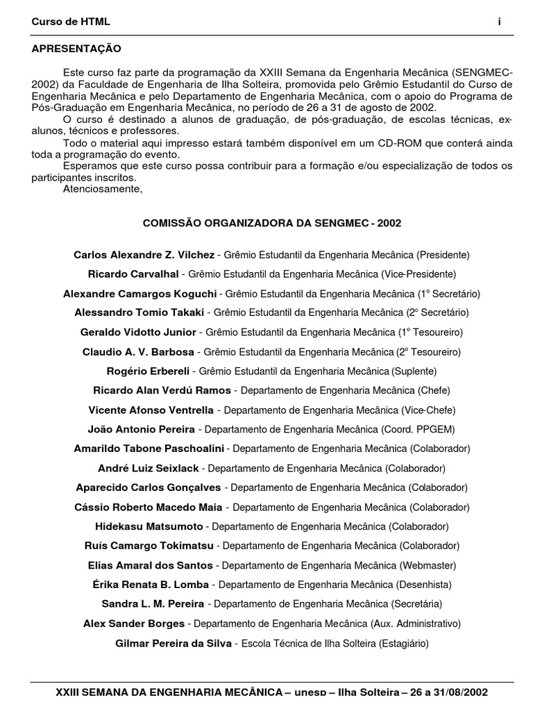 Curso HTML | PDF | Html | Linguagem de script