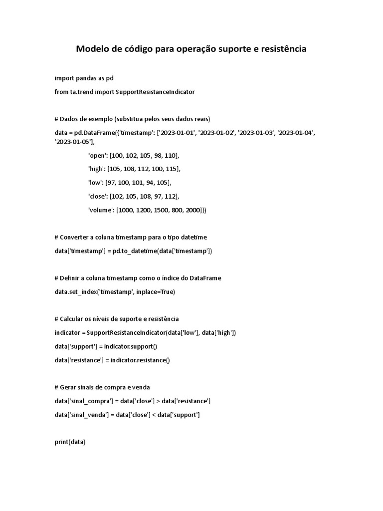 Modelo de Código para Operação Suporte e Resistência | PDF