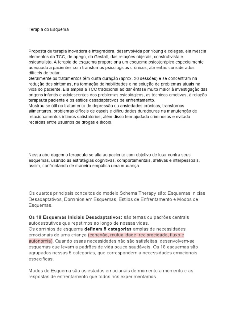 Terapia do Esquema-1 | PDF | Terapia cognitiva comportamental | Ciências comportamentais