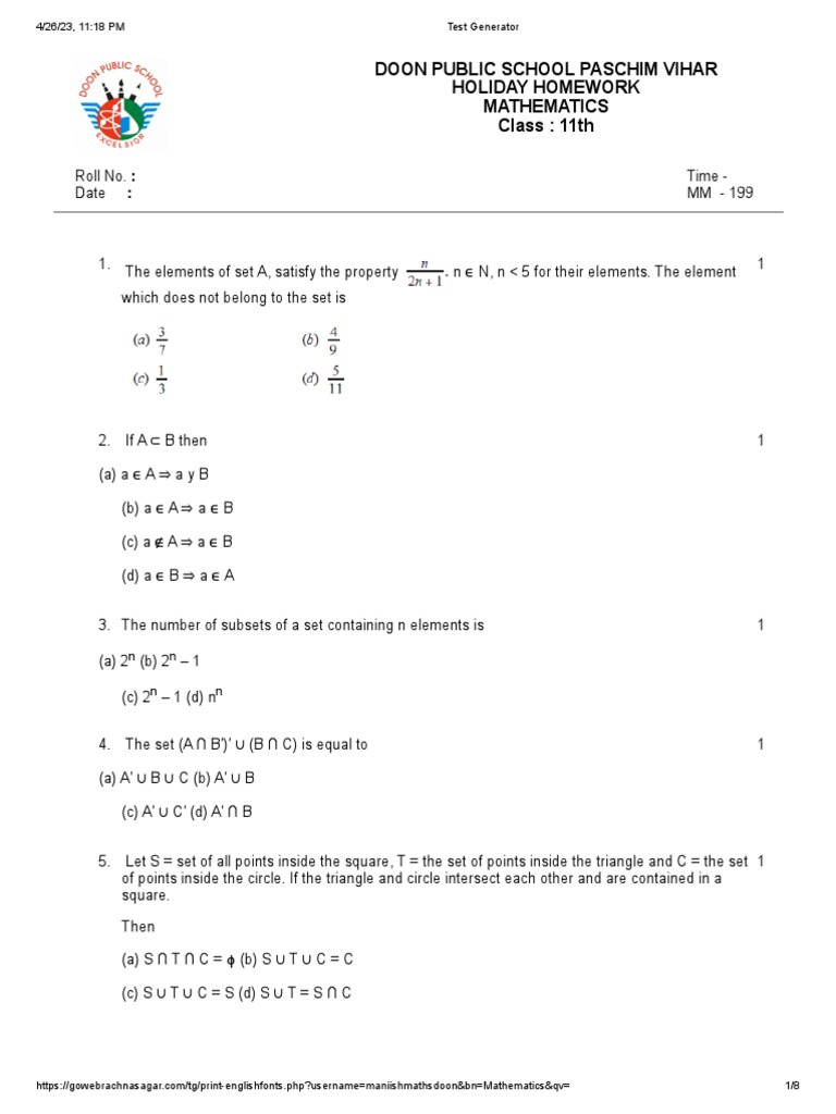 Class 11 Maths Summer Vaction Homework | PDF | Set (Mathematics) | Function (Mathematics)