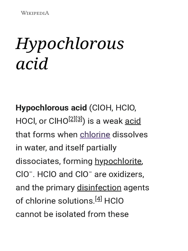 Hypochlorous Acid | PDF | Chlorine | Chemistry
