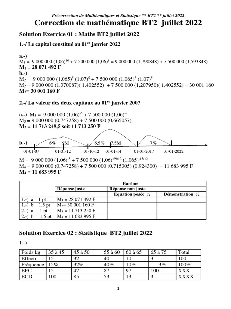 Corrigé Maths BT2 | PDF | Mathématiques | Science
