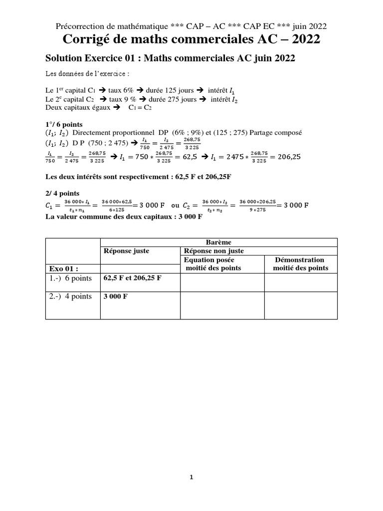 Corrigé Maths CAP 2022 - Exercices | PDF | Taxe sur la valeur ajoutée ...