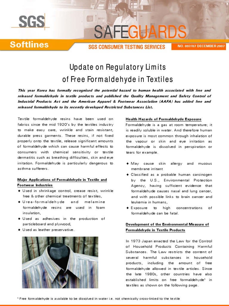 Formaldehyde Limits in Textiles | PDF | Formaldehyde | Textiles