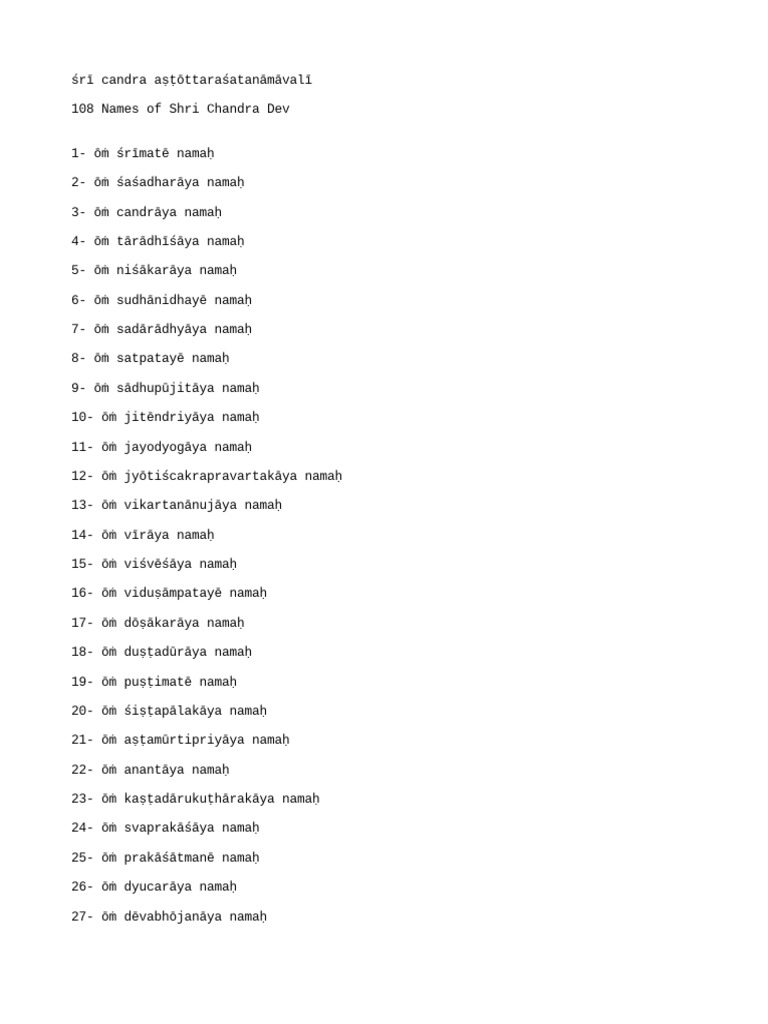 108 Names of Chandra in Vedic Astrology | PDF