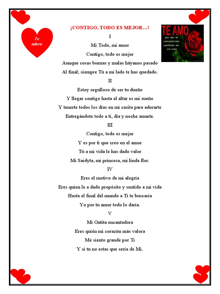 Contigo, todo es mejor: Poema de amor | PDF