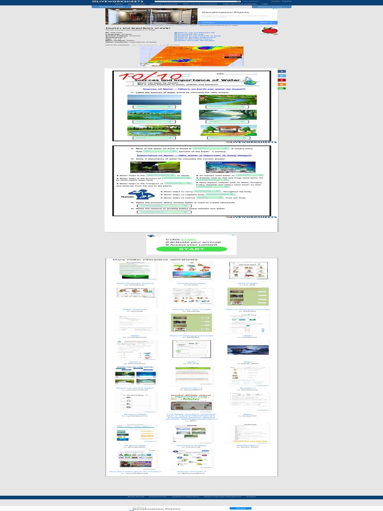 Sources and Importance of Water Worksheet | PDF | Water | Worksheet