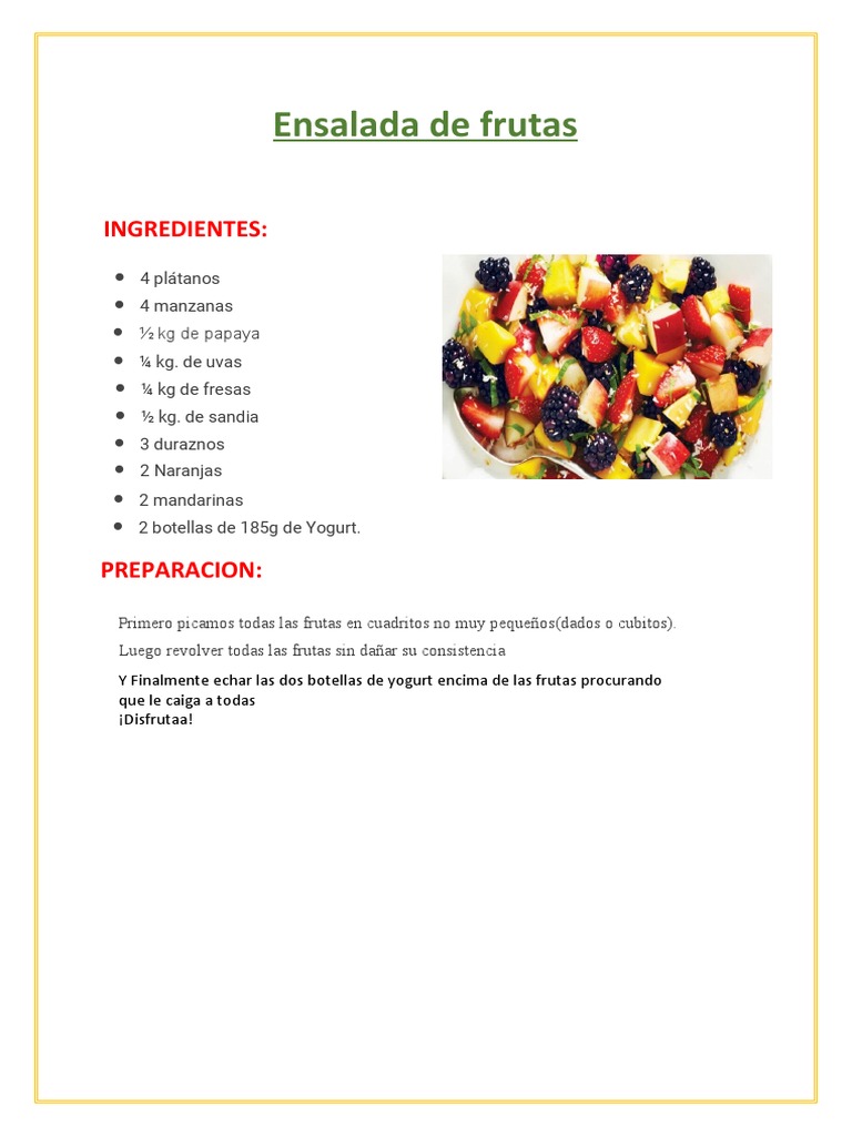 Tarea - Receta - Ensalada de Frutas | PDF