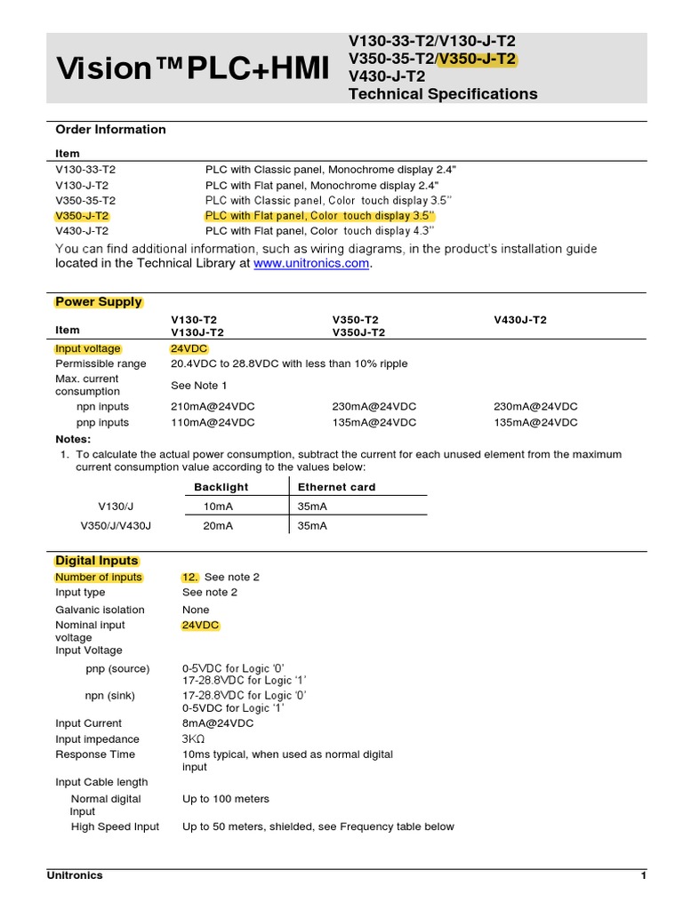 Vision PLC+HMI (V350-J-T2) - Unitronics - Tech-Spec - EN | PDF | Thin ... Vision PLC+HMI (V350-J-T2) - Unitronics - Tech-Spec - EN | PDF | Thin ...
