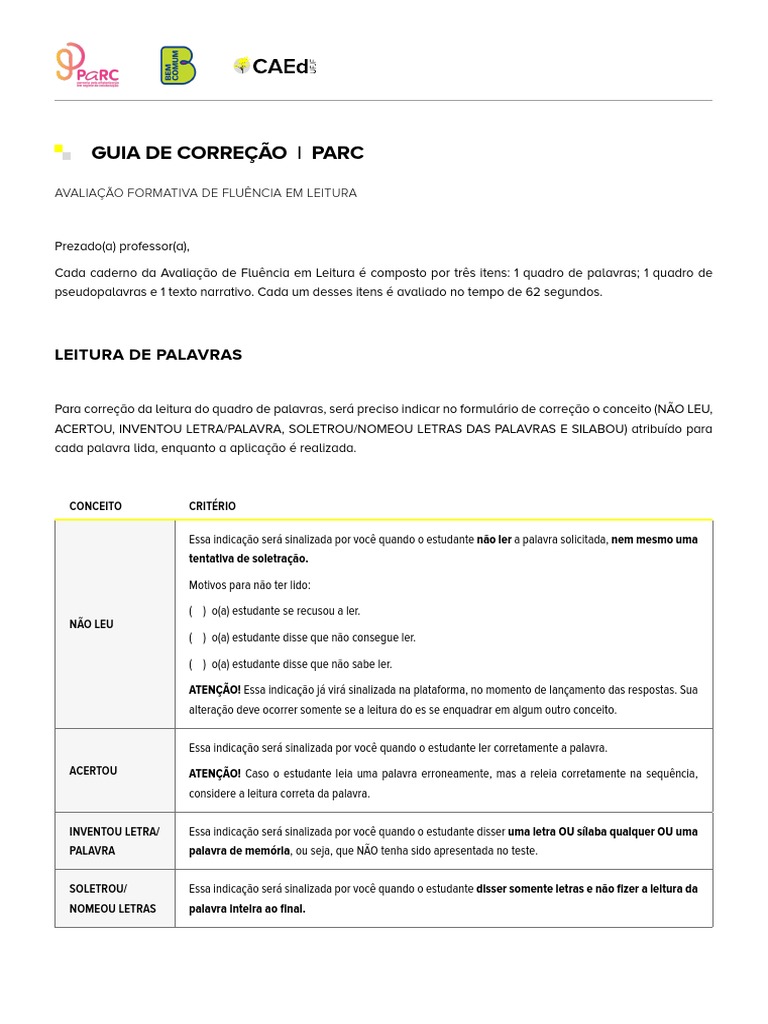 CAEd 2023 Guia de Correcao PARC | PDF | Palavra | Sílaba