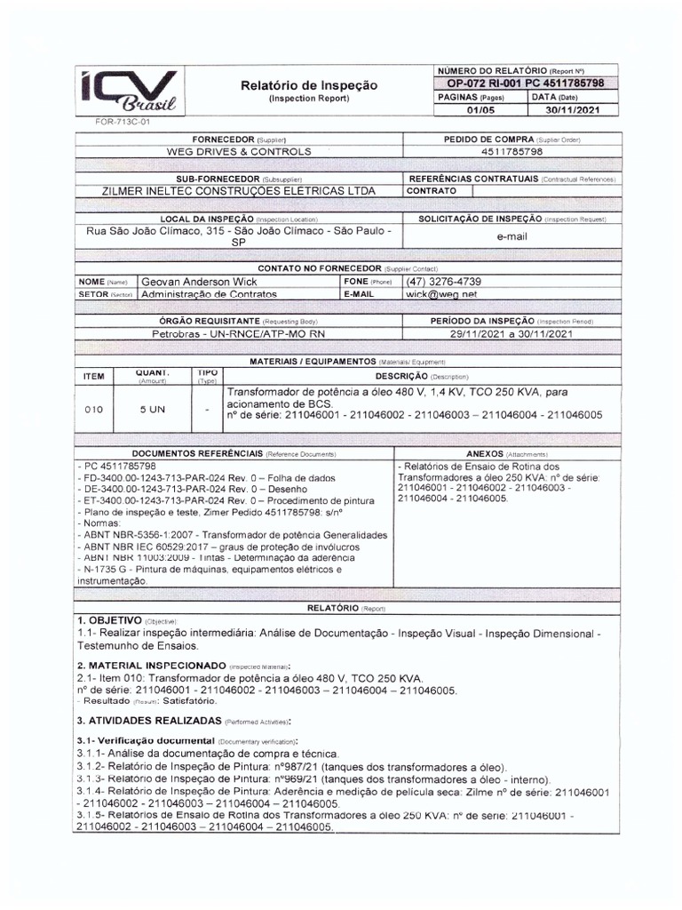 Relatório de Inspeção | PDF