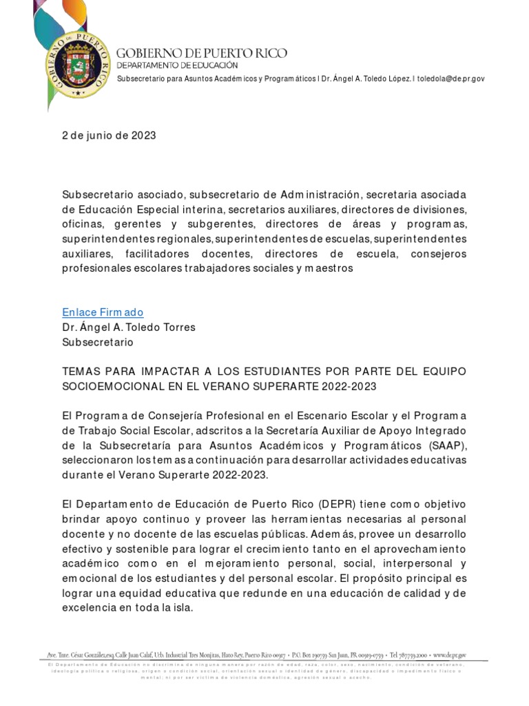 Temas Socioemocionales Verano 2023 | PDF | Salud y bienestar