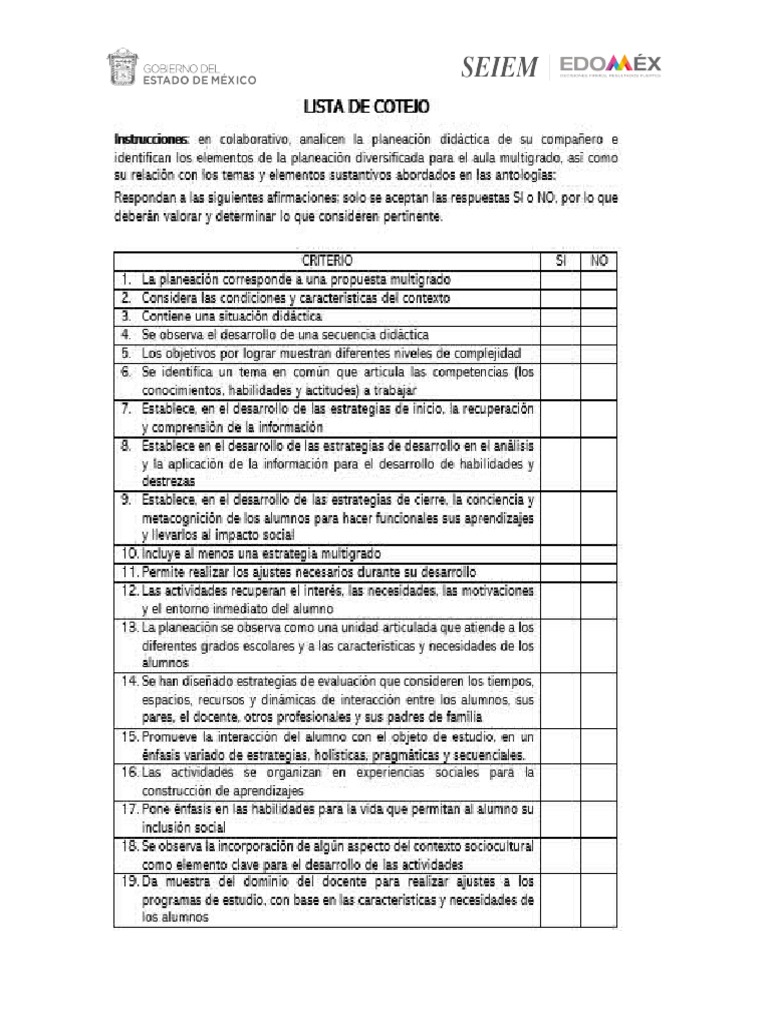 Lista de Cotejo de Multigrado | PDF