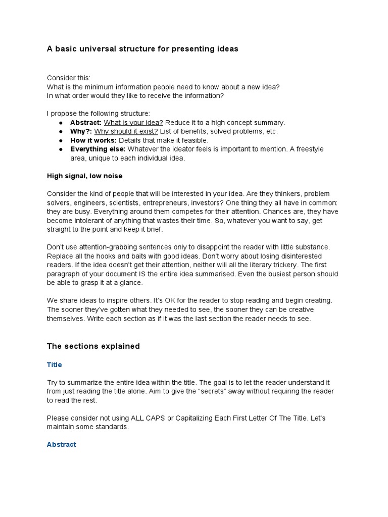 Universal Structure for Presenting Ideas | PDF | Idea | Concept