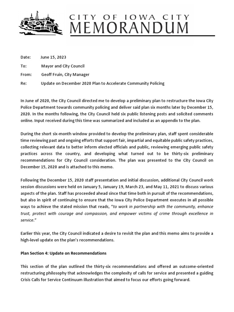 Fruin Police Restructuring Memo | PDF | Police | Naloxone