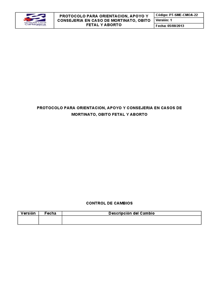 Protocolo de Apoyo tras Mortinato y Aborto | PDF | Feto | Aborto