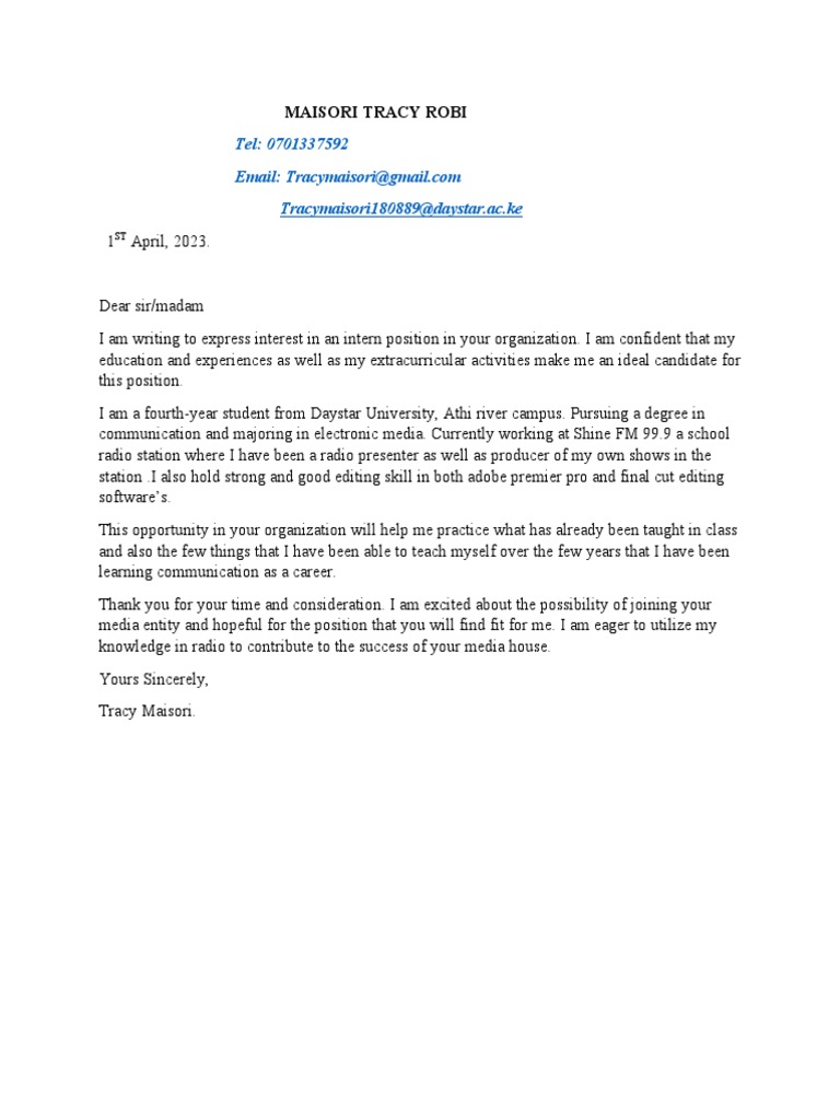 Tracy Cover Letter | PDF
