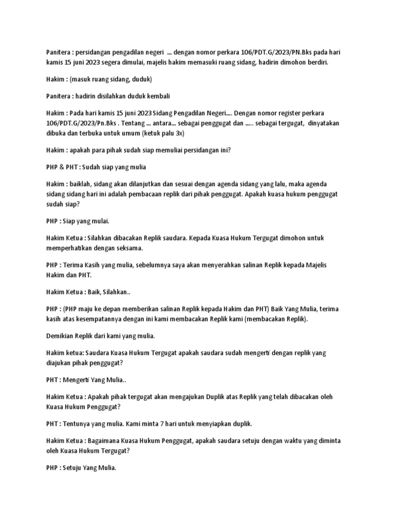 Dialog Sidang PLKH Perdata | PDF