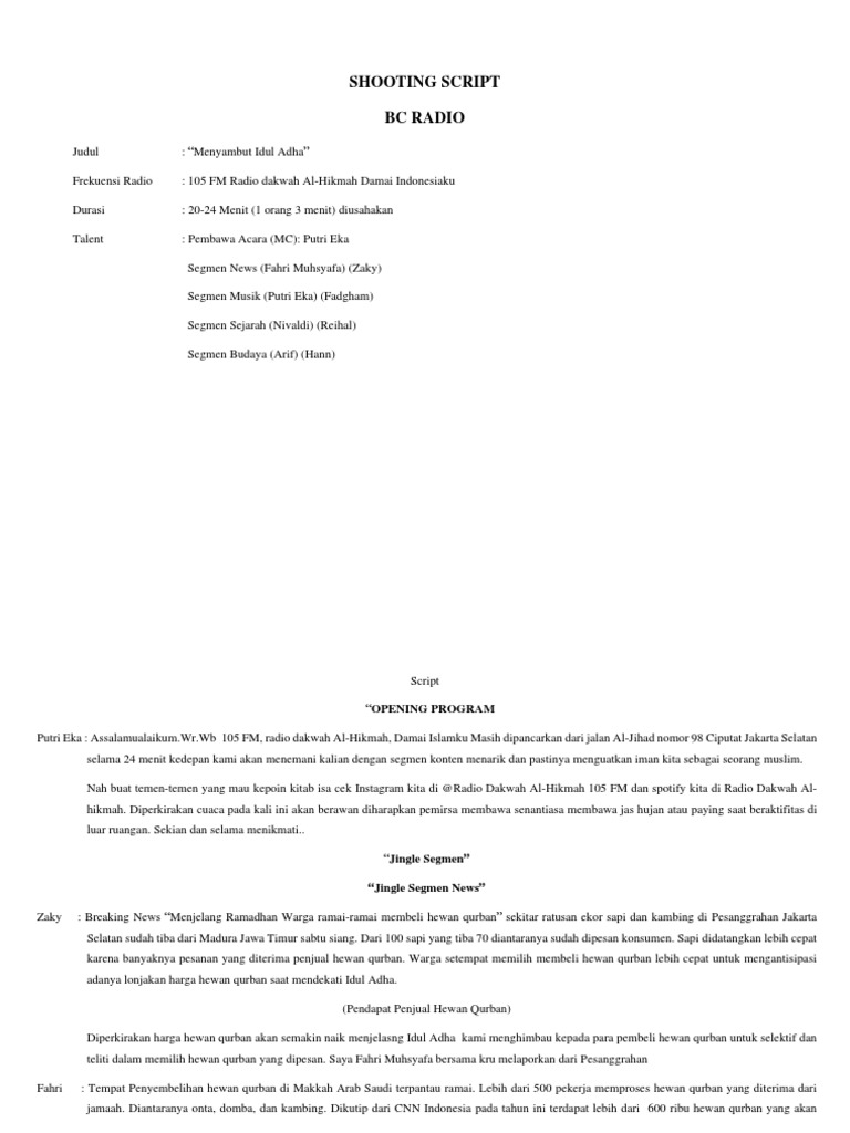 SHOOTING SCRIPT Radio Dakwah Segmen Sejarah Ama Budaya Belum | PDF