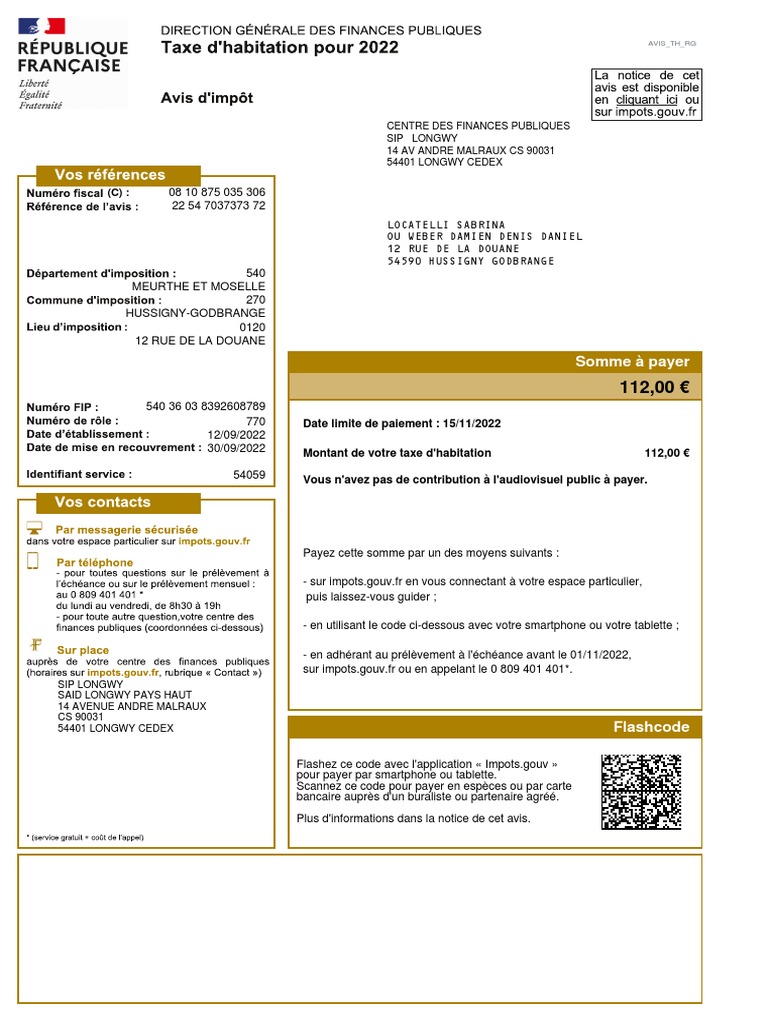 Avis de taxe d'habitation 2023 Longwy | PDF | Gouvernement | Imposition
