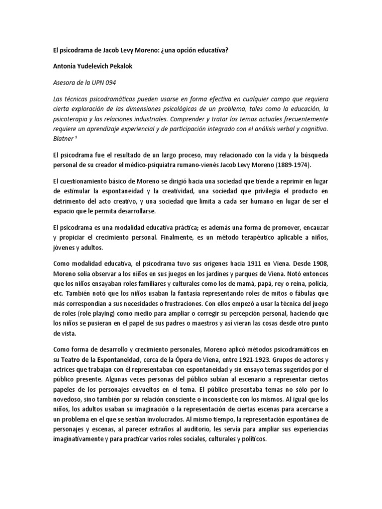 El Psicodrama de Jacob Levy Moreno | PDF