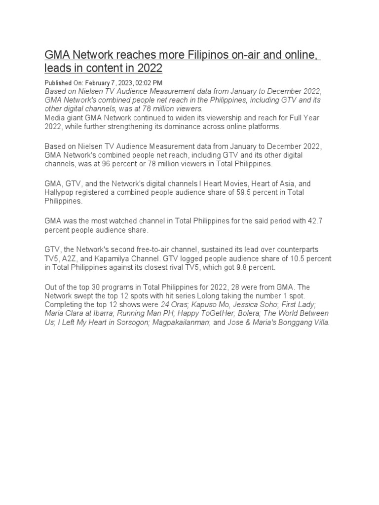 GMA Network Reaches More Filipinos On | PDF