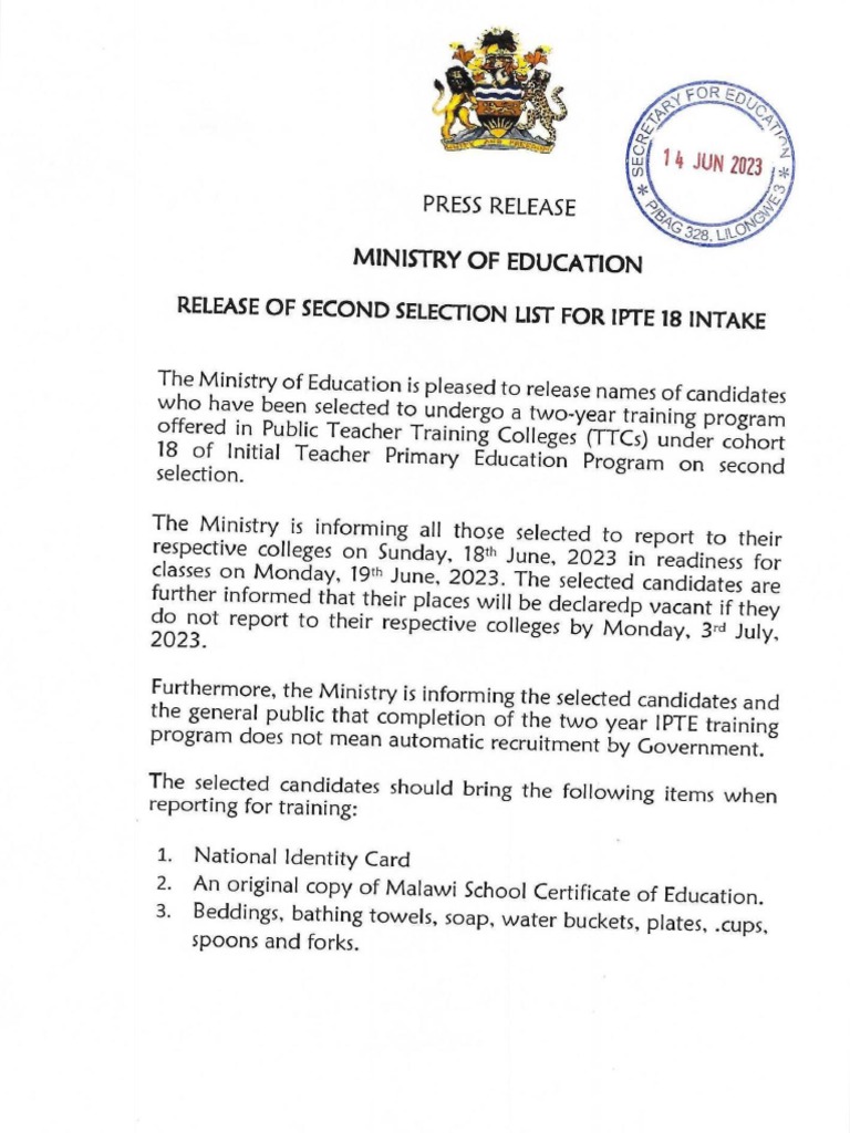 Press Release-Ipte18 Second Selection List | PDF
