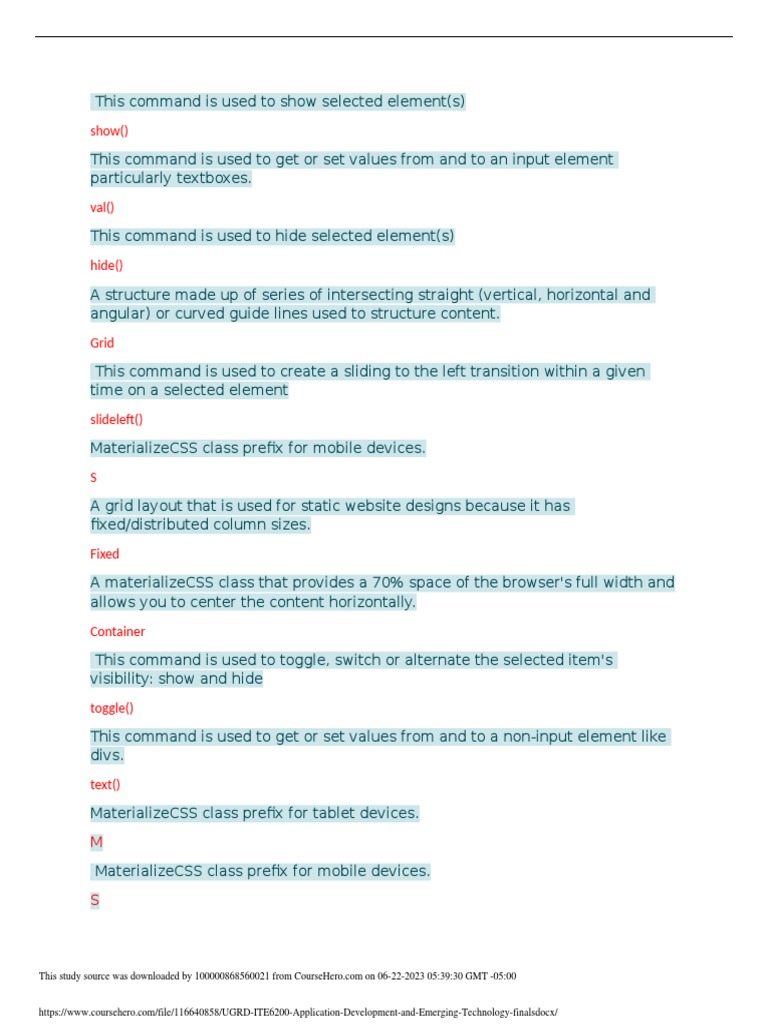 UGRD ITE6200 Application Development and Emerging Technology Finals | PDF | J Query | Method ...