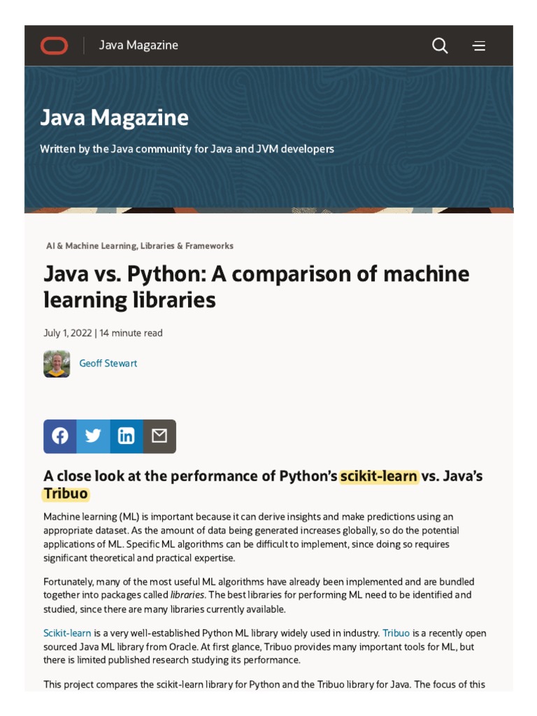 2022 - Java vs. Python - A Comparison of Machine Learning Libraries | PDF | Cluster Analysis ...