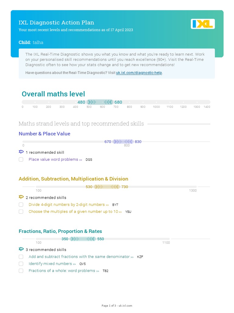 IXL - Diagnostic Report | PDF | Linguistics | Mathematics