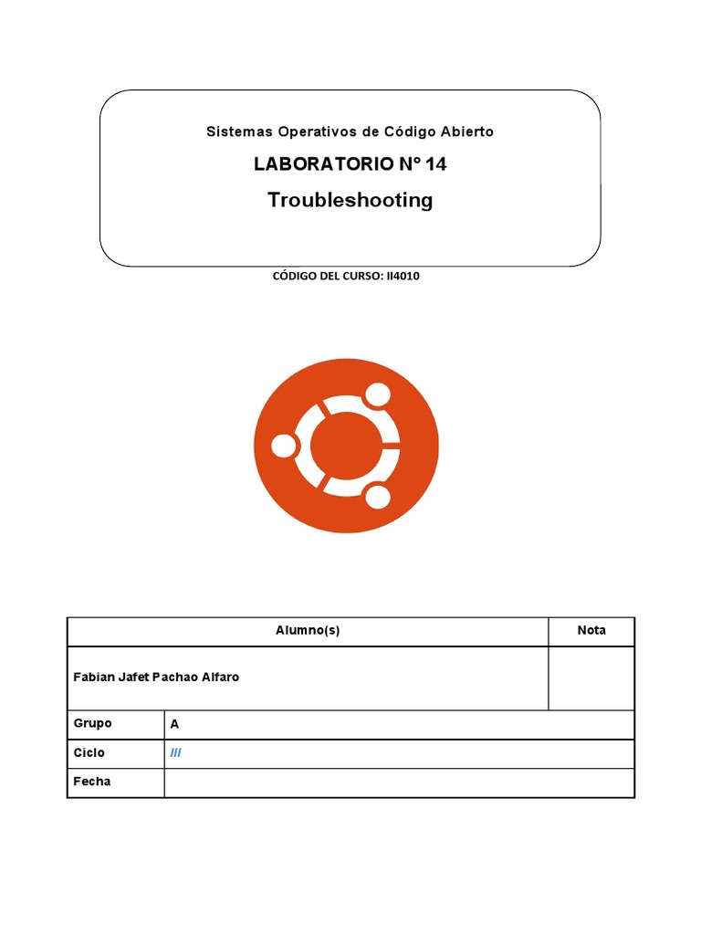 Laboratorio 14 - Troubleshooting | PDF | Archivo de computadora | Laboratorios