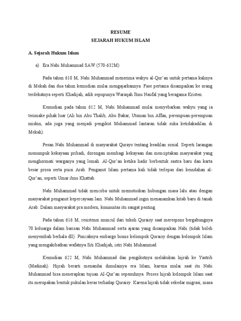 Resume Sejarah Hukum Islam | PDF