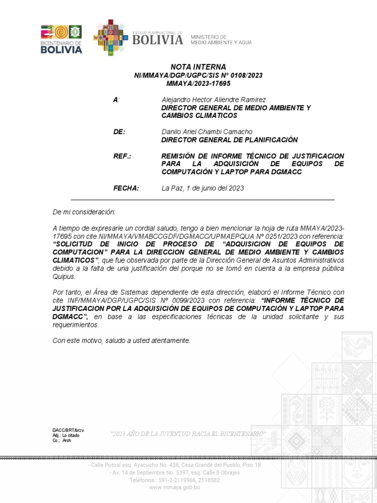 Nota Interna para Remision de Informe de Justificacion | PDF