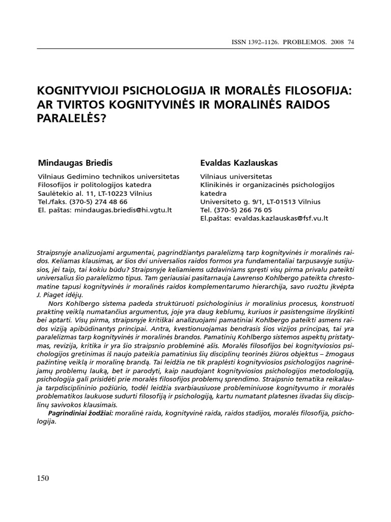 Kognityvioji Psichologija Ir Morales Filosofija | PDF