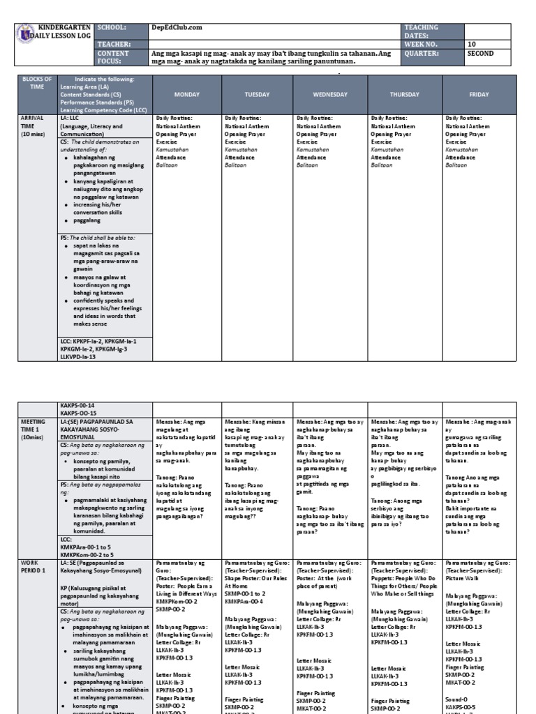 DLL Kinder Q2 W10 | PDF